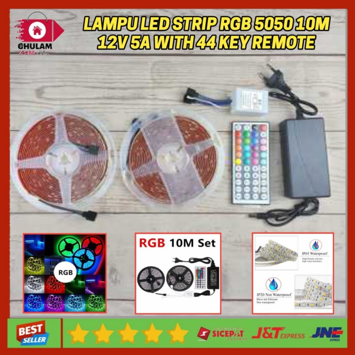 Jual Lampu LED Strip RGB 5050 10M 12V 5A with 44 Key Remote Lampu Hias ...