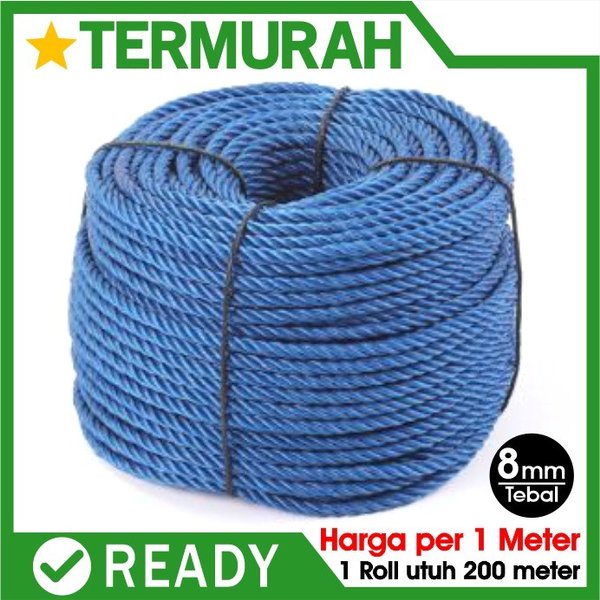 Jual TALI TAMBANG PLASTIK 8mm 8 MM METERAN PER 1 METER WARNA BIRU ...