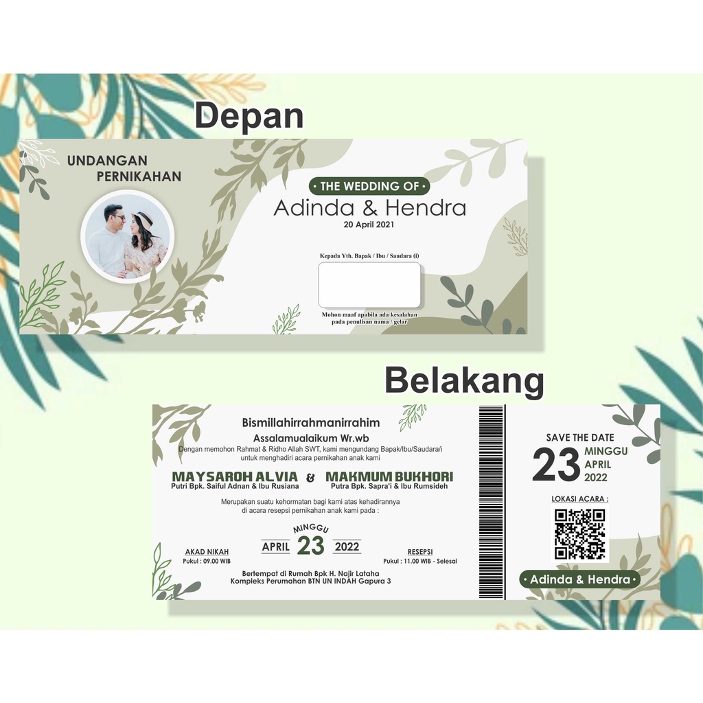 Jual Undangan nikah tiket 1 lembar timbal balik L_1 | Shopee Indonesia