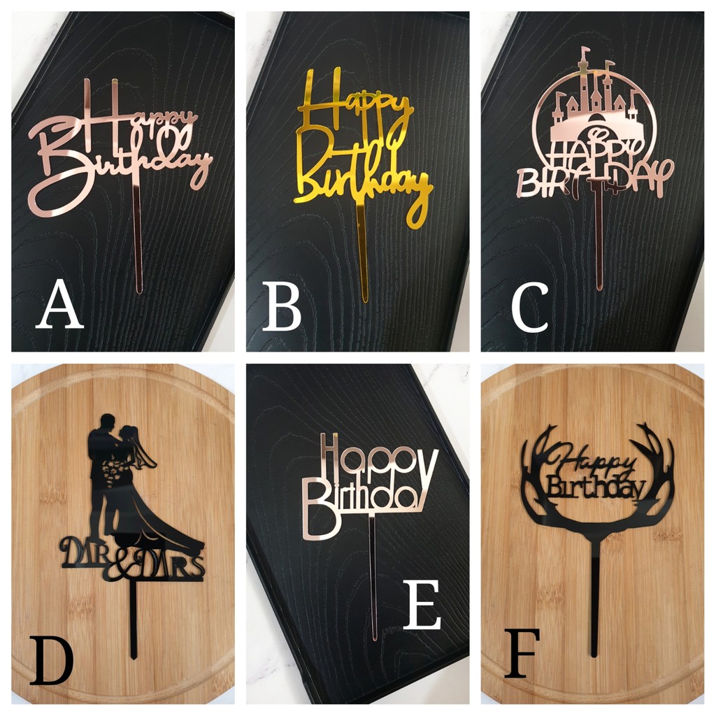 Jual Cake topper hiasan kue acrylic hbd dan wedding harga satuan ...