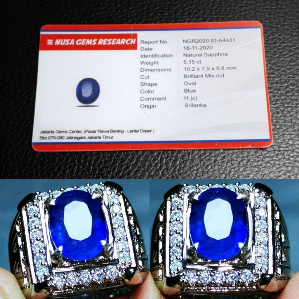 Jual Cincin Pria Natural batu permata royal blue sapphire ceylon sri lanka memo ngr origin sri ...