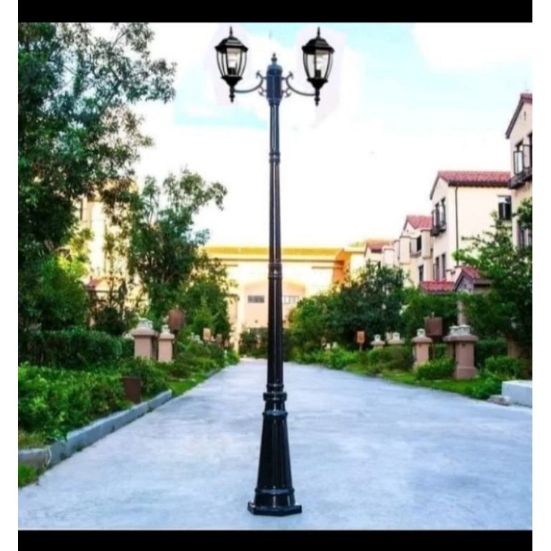 Jual lampu taman tiang tinggi - lampu outdoor 2,25 meter 2 cabang ...