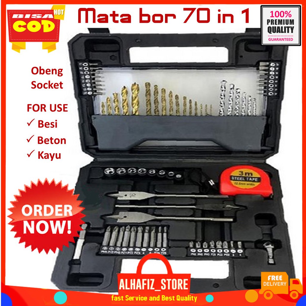 Jual Mata Bor Set 70 in 1 Mata Bor Besi Beton tembok Kayu Obeng soket ...