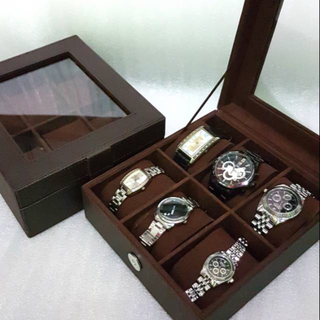 Jual Tempat jam terbaru isi 6 slot Full dark brown/kotak jam/tempat jam ...
