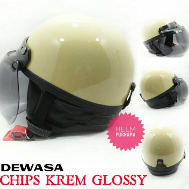 Jual HELM CHIPS RETRO CLASSIC KREM GLOSSY+ KACA BOGO ORIGINAL (KODE ...
