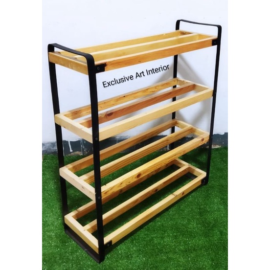 Jual Rak Sepatu Kayu Besi 4 Susun exclusive - Rak Sandal 4 Susun Unik ...
