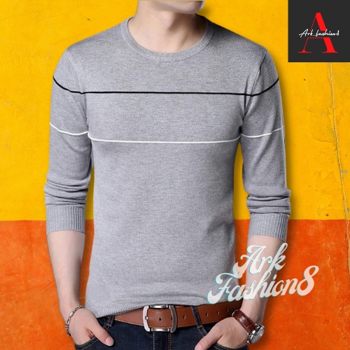 Jual SWEATER RAJUT STRIP VALDO PRIA WANITA model KOREA KERAH BULAT ...