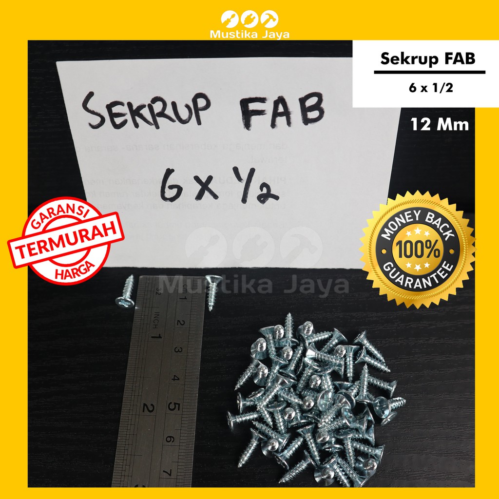 Jual (100 Pcs) Sekrup FAB 6 x 1/2 / 1.25 Cm Kepala Datar Flat Head ...