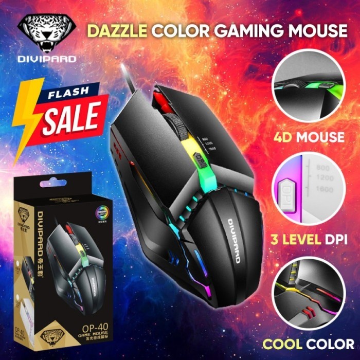 Jual Mouse Gaming USB Kabel Colorful Backlight Divipard OP40 3200 DPI ...