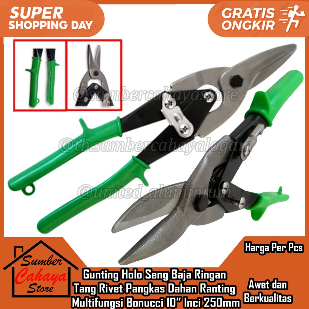 Jual BONUCCI Gunting Holo 10” Inci 250mm Seng Baja Ringan Tang Rivet ...