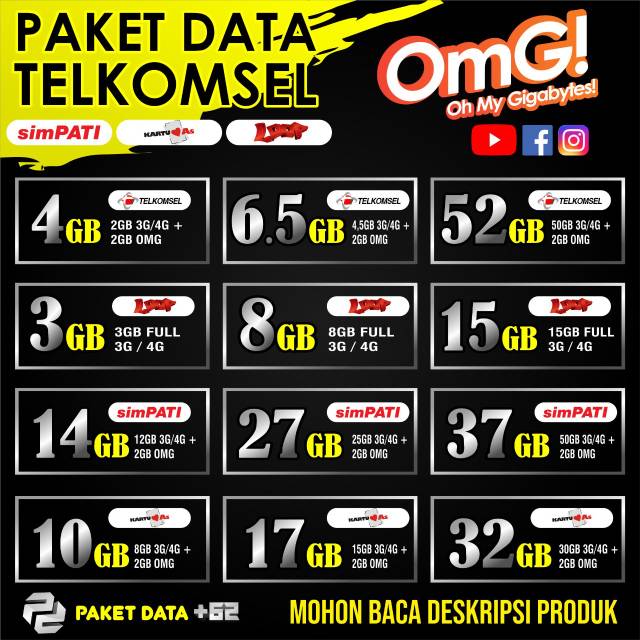 Jual PAKET DATA TELKOMSEL SIMPATI 14GB 27GB 52GB / AS 10GB 17GB 32GB ...