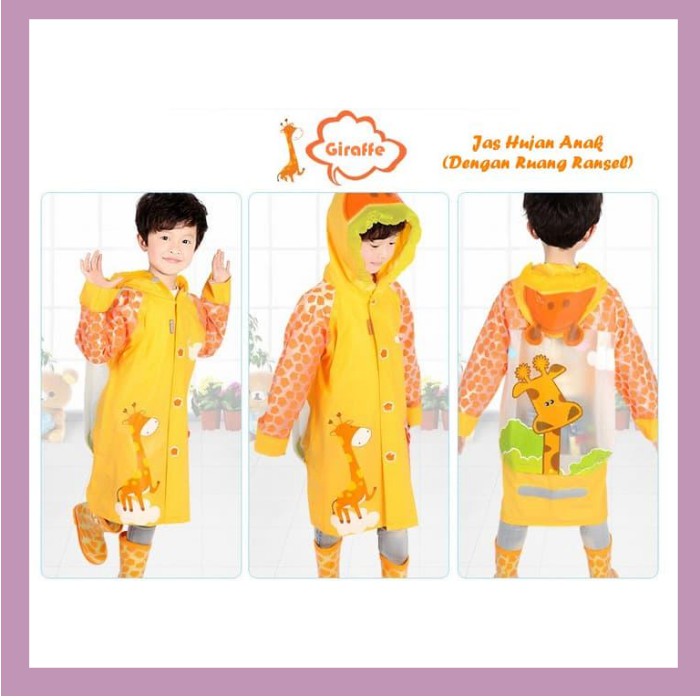 Jual Jas Hujan Mantel Hujan Anak motif GIRAFFE (Dengan ruang ransel ...
