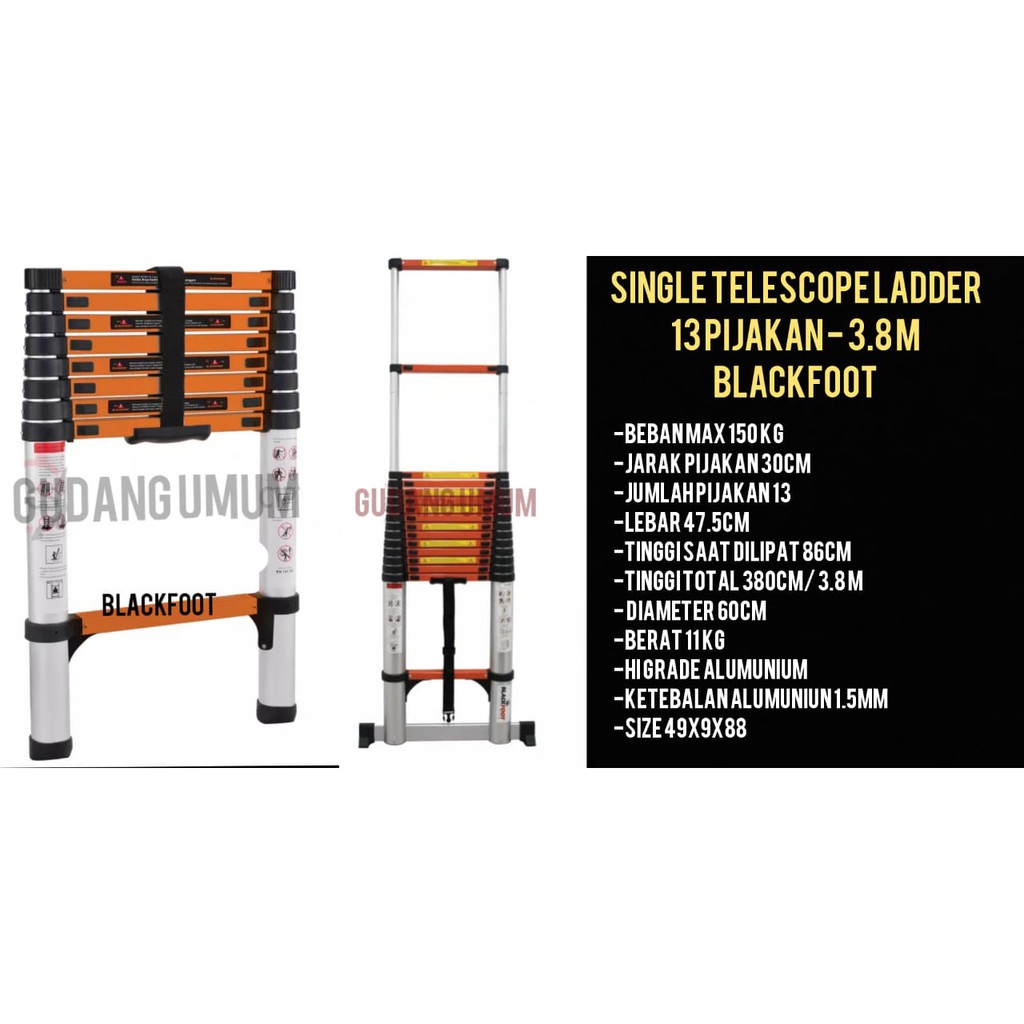Jual TANGGA SINGLE TELESKOPIK 3.8 METER MERK BLACKFOOT SINGLE ...