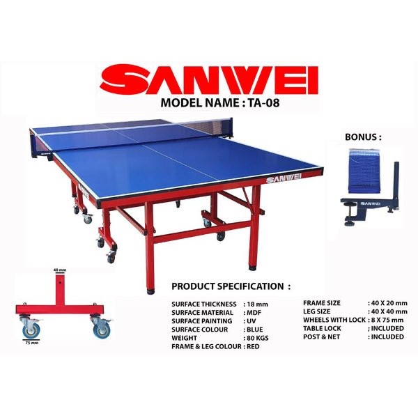 Jual Meja Pingpong Tenis Meja Sanwei TA-08 | Shopee Indonesia