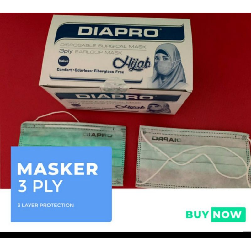 Jual Masker 3 ply DIAPRO headloop / hijab (1 box berisi 50 pcs ...