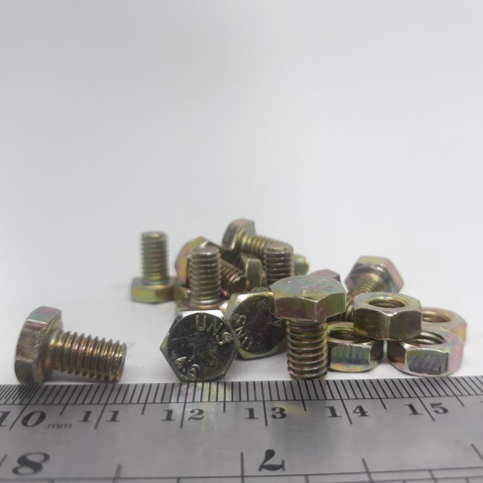 Jual M6X10 (1 CM) BAUT MUR HEXAGON KUNING BMK M6 X 10 PANJANG 1 CM DIAMETER BODY 6MM BAUT KUNING ...