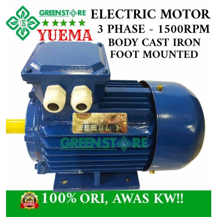 Jual YUEMA YU 1.5KW/2HP/4POLE/1500RPM/3PHASE/B3 FOOT MOUNTED CAST IRON ...
