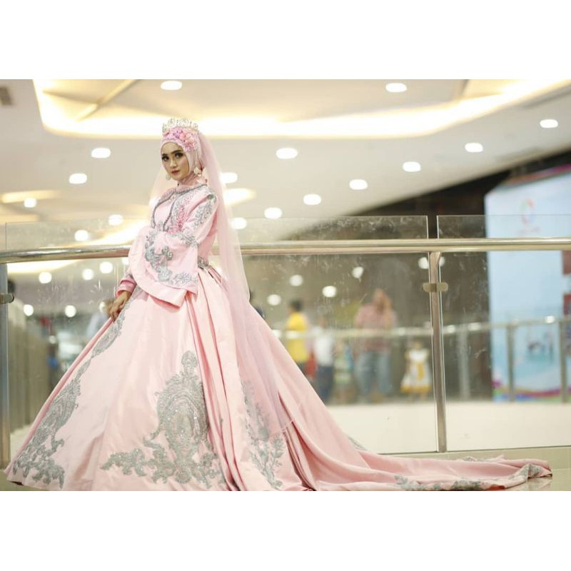 Jual gaun pengantin murah ala turkey warna baby pink | Shopee Indonesia