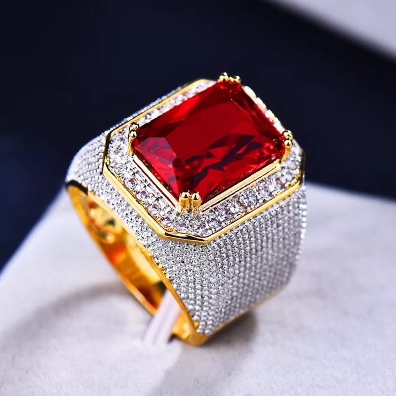 Jual Cincin Pria Mewah Berkelas Batu Akik Red Ruby Cubic Zirconia Ring ...