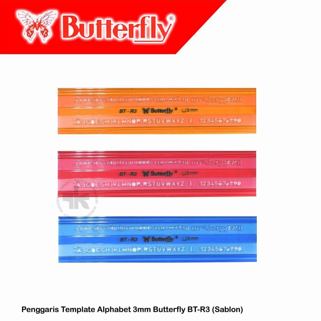 Jual Butterfly Template Ruler Penggaris Sablon Alphabet 3mm BT-R3 ...