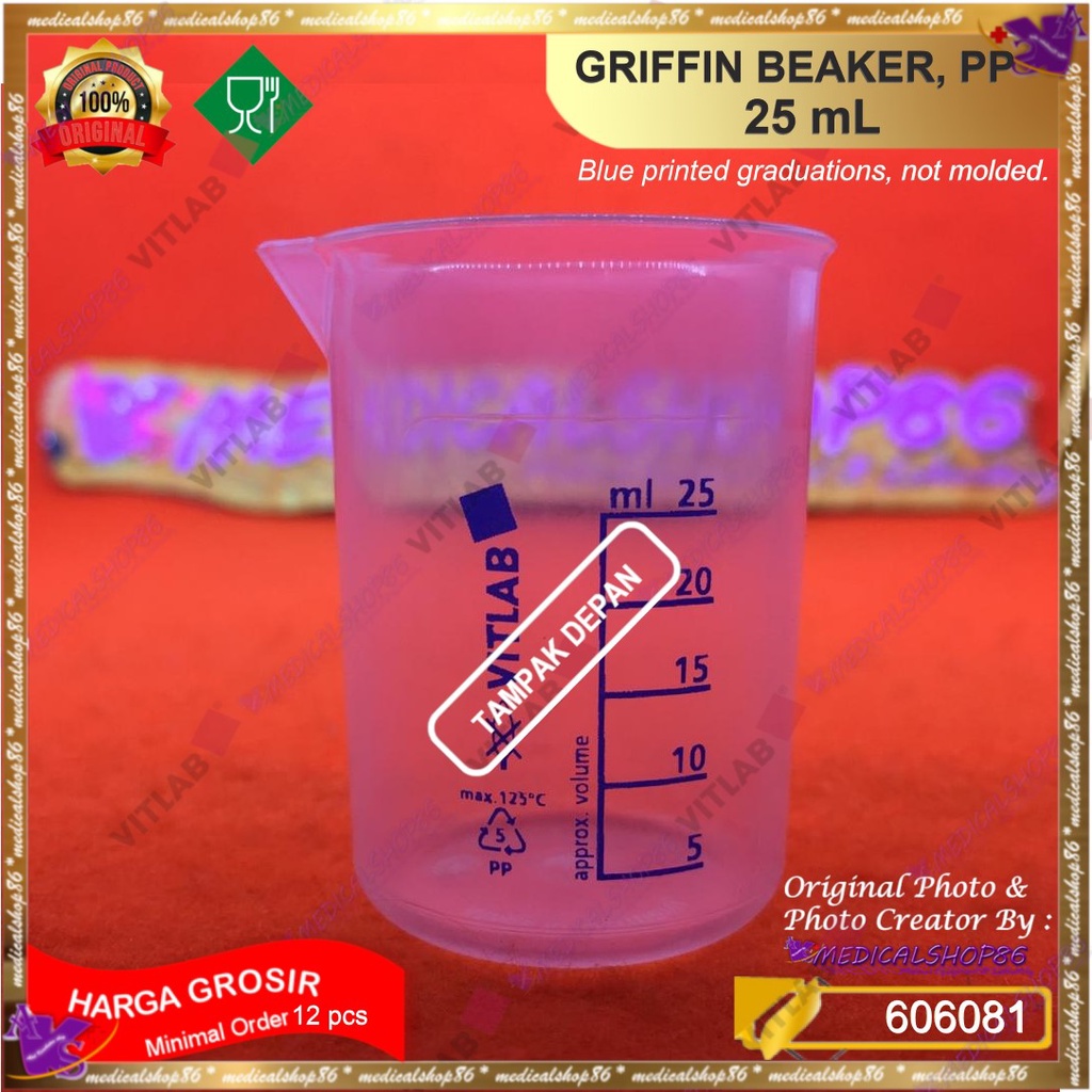 Jual BEAKER PLASTIK 25ml / Griffin Beaker, PP, 25ml - VITLAB | Shopee Indonesia