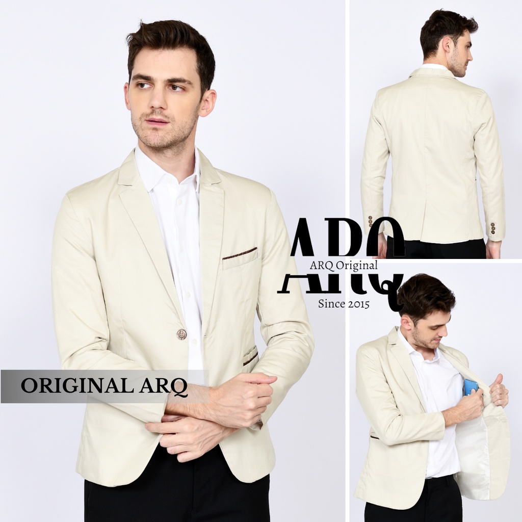 Jual TERBARU ! JAS BLAZER PRIA WARNA CREAM MODEL SLIMFIT FORMAL BAHAN ...