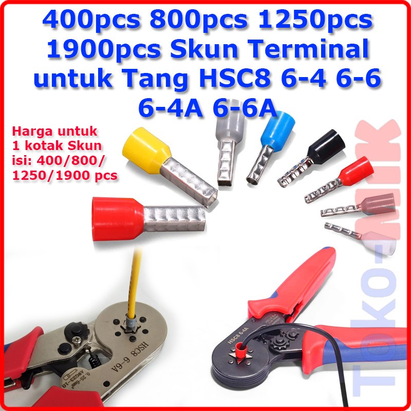 Jual Skun Terminal 400 800 1250 1900 pcs Tang Crimping HSC8 6-4 6-4A 6-6 6A - 1250pcs | Shopee ...