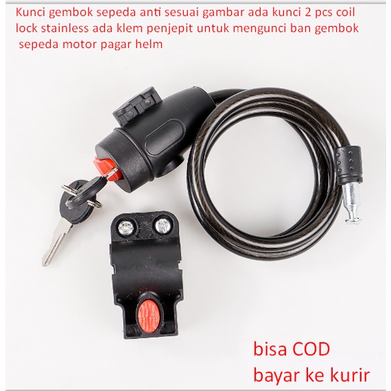 Jual Kunci gembok sepeda anti sesuai gambar ada kunci 2 pcs coil lock ...