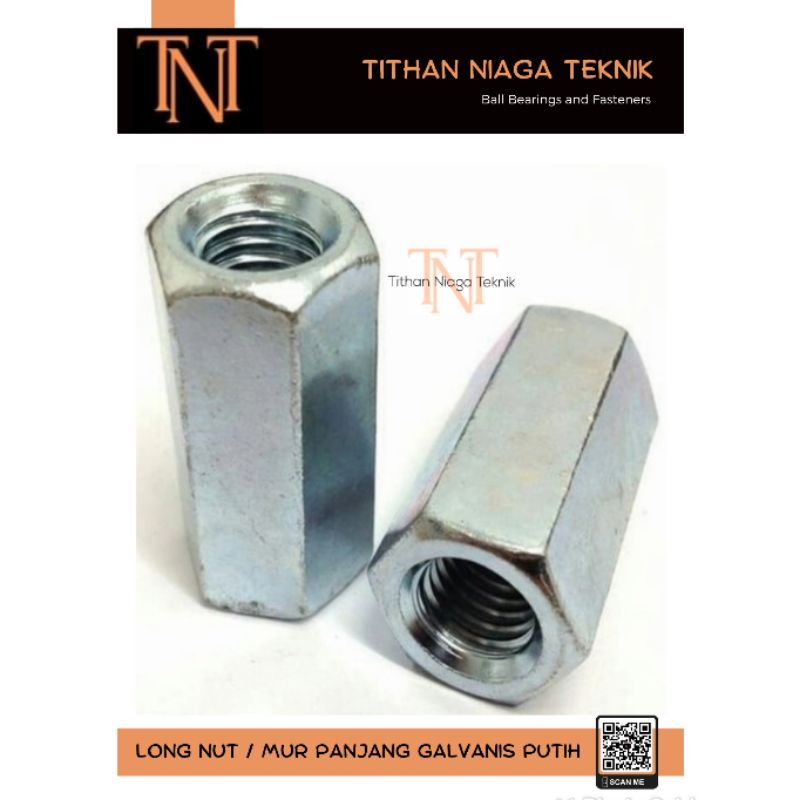 Jual 1/4" drat 20G long nut galvanis putih 1/4 x 20G mur panjang 1 ...