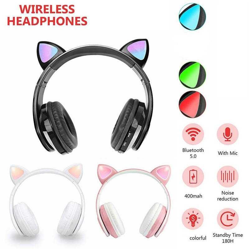 Jual Headphone Headset Wireless Bluetooth Telinga Kucing Cat Ear + Mic ...