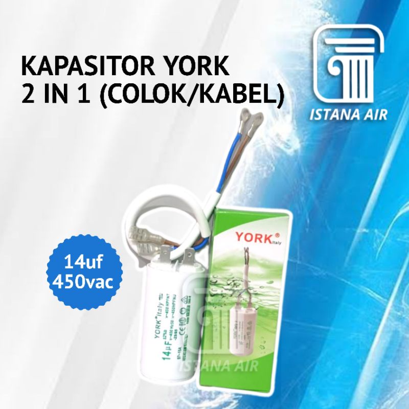 Jual YORK 14uf - 450V KAPASITOR KABEL-COLOK 2 PIN 2 IN 1 (CAPASITOR ...