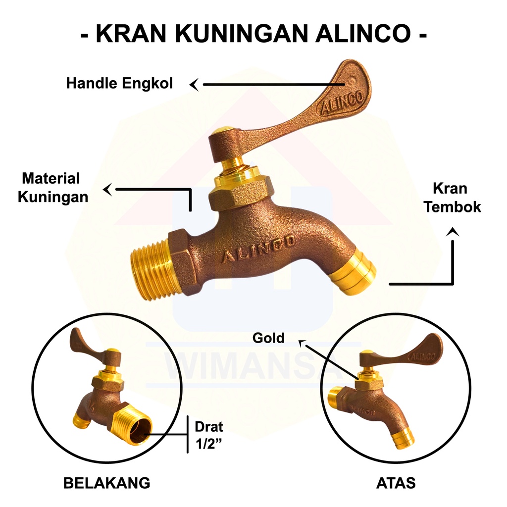 Jual KRAN KUNINGAN ALINCO 1/2 INCH - KRAN TEMBOK | Shopee Indonesia