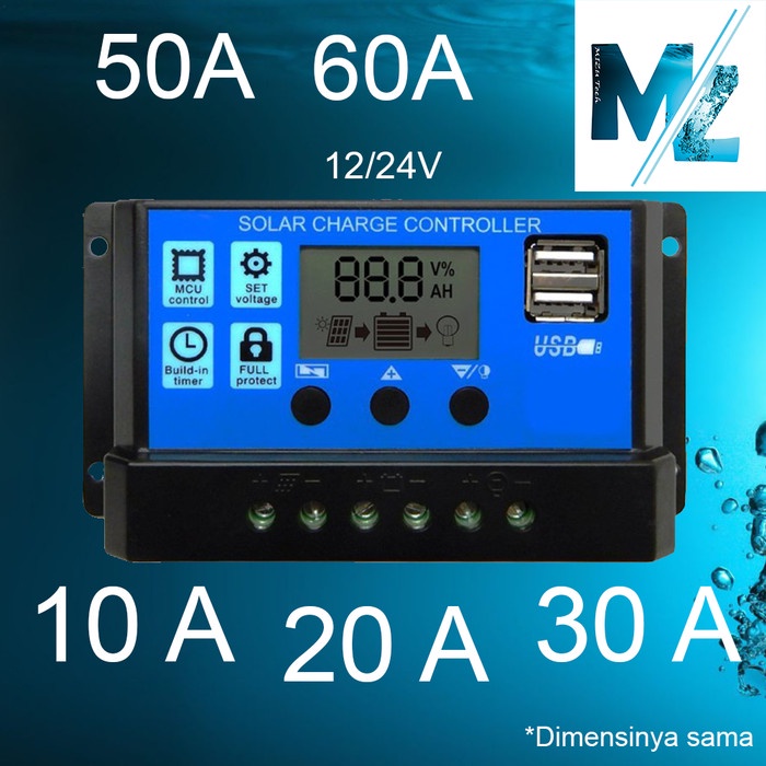 Jual SCC Solar Charge Controler PWM Solar Panel 10A 20A 30A Biru 12V 24V | Shopee Indonesia