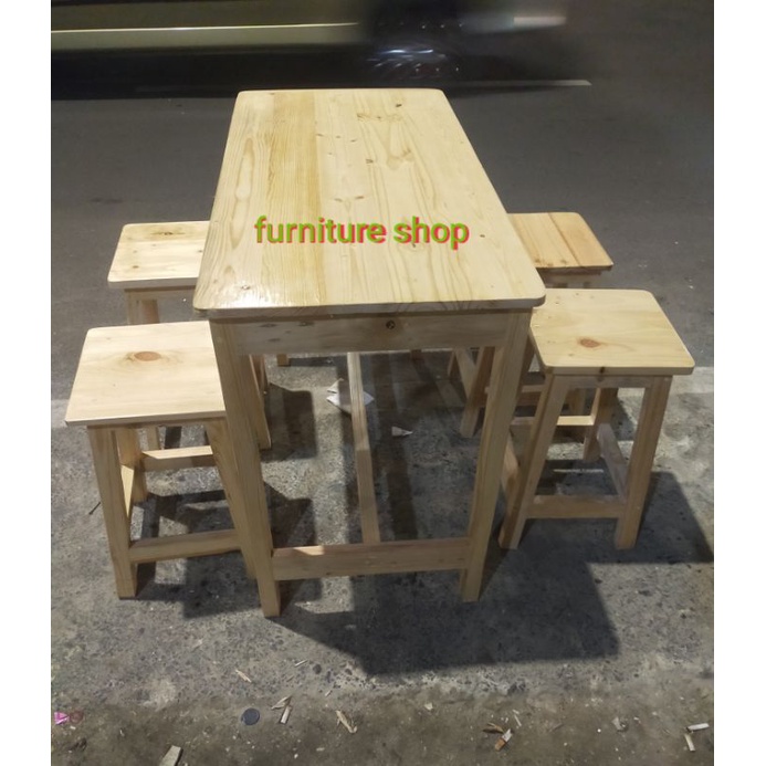 Jual meja makan meja cafe set 4 kursi bahan kayu Pinus/jati Belanda ukuran 110×60×75cm | Shopee ...