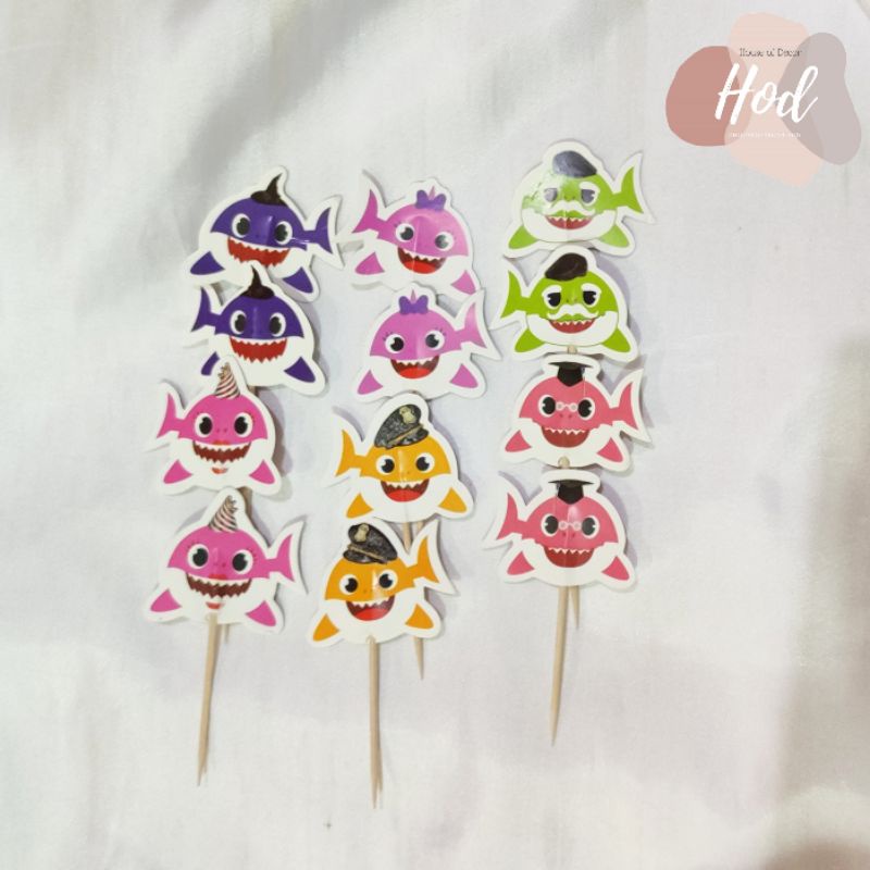 Jual 12 pc / set Topper Cupcake Baby Shark Hiasan Kue Dekorasi Birthday ...