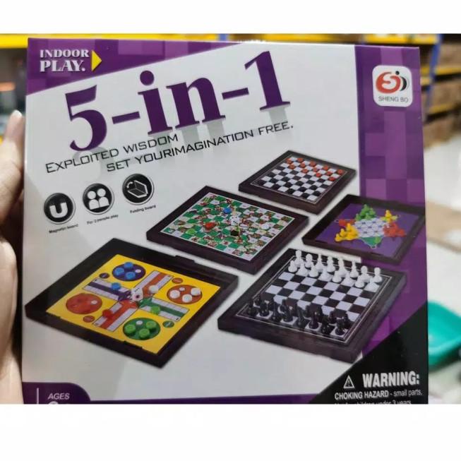 Jual Magnetic Board Game 5 in 1 Ludo Catur Ular Tangga H dan Checkers ...