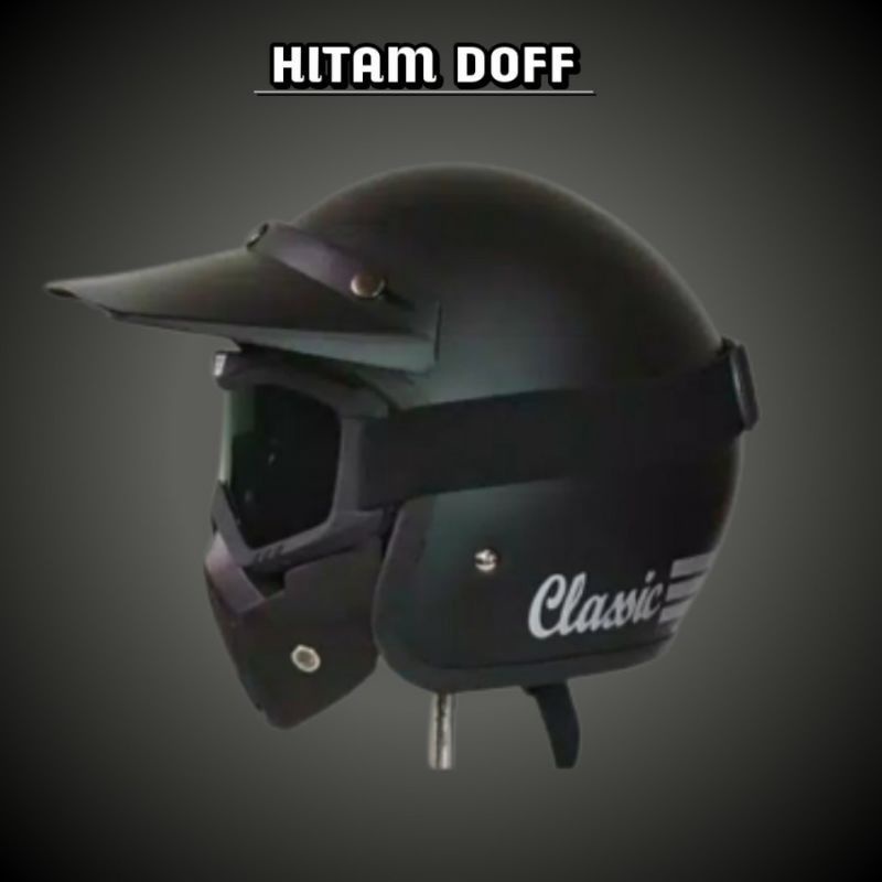 Jual Helm Bogo Retro+Goggle mask Topeng Fullface Helem Trail Motocross ...