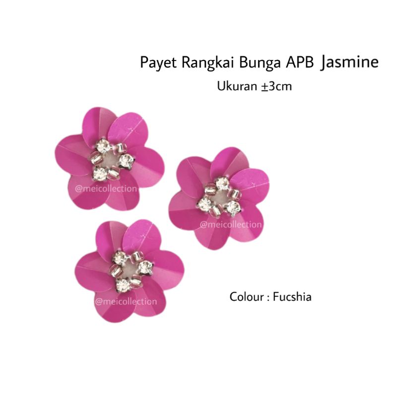 Jual bunga 3d sequin payet rangkai mutiara permata APB Jasmine fucshia ...