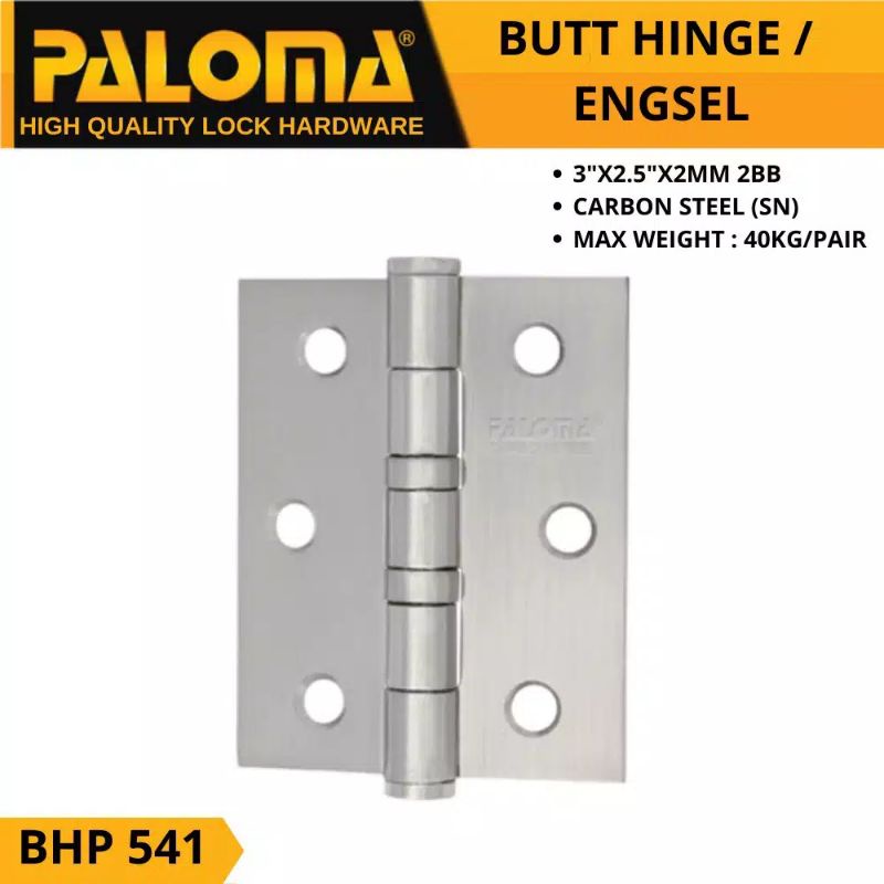 Jual PALOMA BHP 541 ENGSEL JENDELA HINGE CARBON STEEL 3"X2,5"X2MM 2BB ...