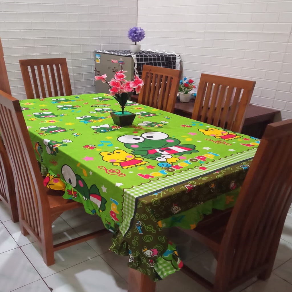Jual ALAS COVER TAPLAK MEJA MAKAN KAIN MODEL RUMBAI 140X200 KURSI 4 DAN ...