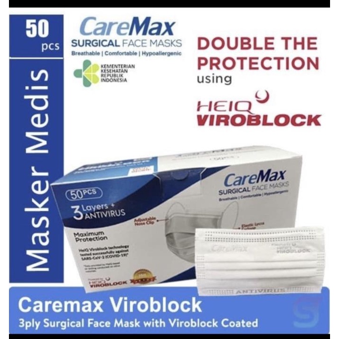 Jual CAREMAX Swiss Viroblock Antivirus Masker 3ply Medis ( 1 box isi 50 ...