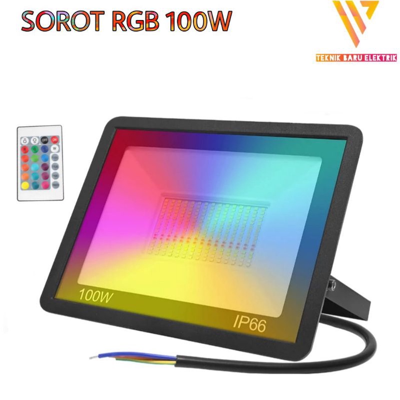 Jual LAMPU SOROT RGB 100W LED WARNA WARNI REMOTE HIAS OUTDOOR WATERPROOF SNI EMICO TAMAN TEMBAK ...