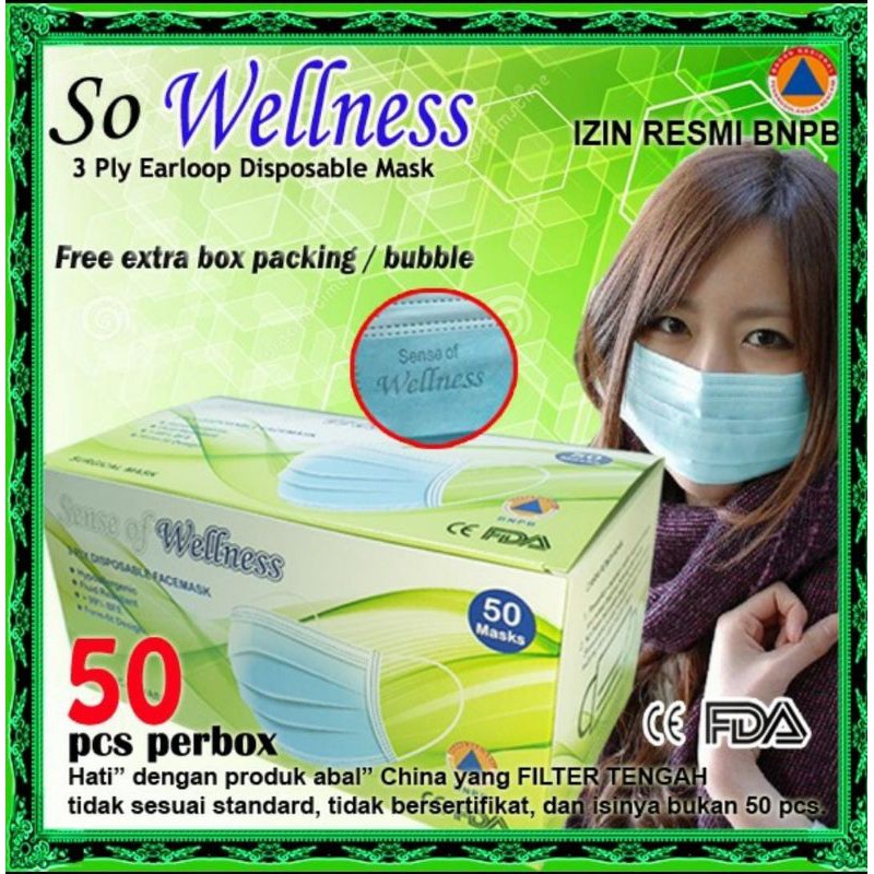 Jual Masker Wellness Emboss Masker Medis 3ply 50pcs Disposable ...