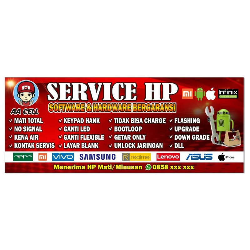 Jual Spanduk/Banner Servis HP/banner custom 150 x 60 | Shopee Indonesia