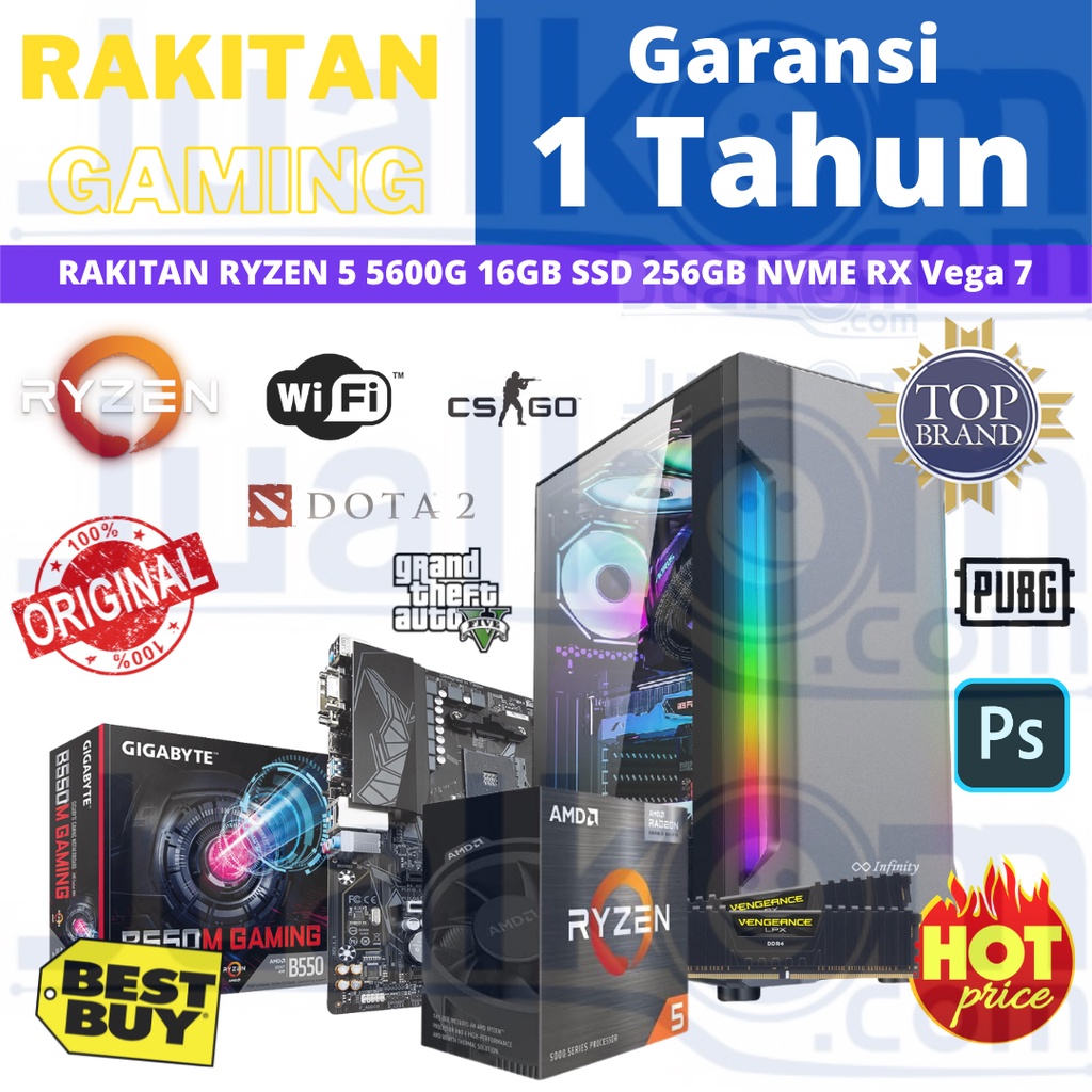 Jual PC Rakitan Gaming RYZEN 5 5600G 16GB 256GB NVMe B550M RX Vega 7 | Shopee Indonesia