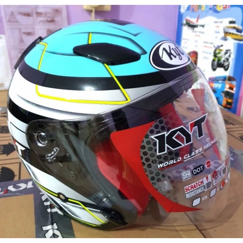 Jual Helm KYT Dj Maru #13 Black/Blueis Green/Yellow Fluo Original | Shopee Indonesia