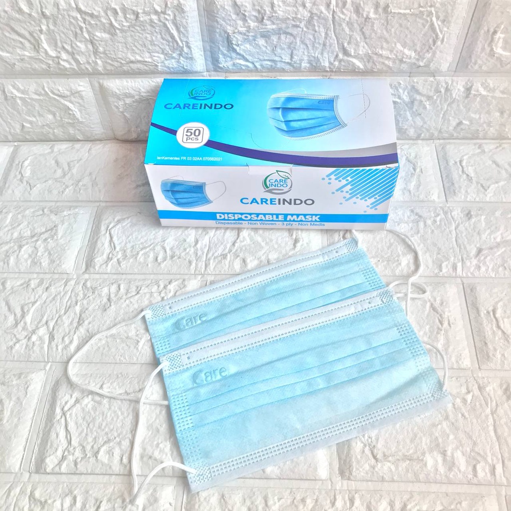 Jual MASKER EARLOOP ADA EMBOS CAREINDO BIRU 50 PCS / BOX | Shopee Indonesia