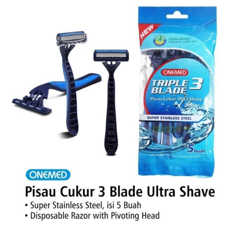 Jual Alat Pisau Cukur Ultra Sharve 3 Blade OneMed Isi 5pc | Shopee ...