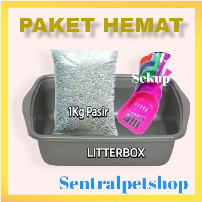 Jual Paket Kucing Pasir + Bak + sekop Toilet Tempat Pup Kucing 1set Cat ...