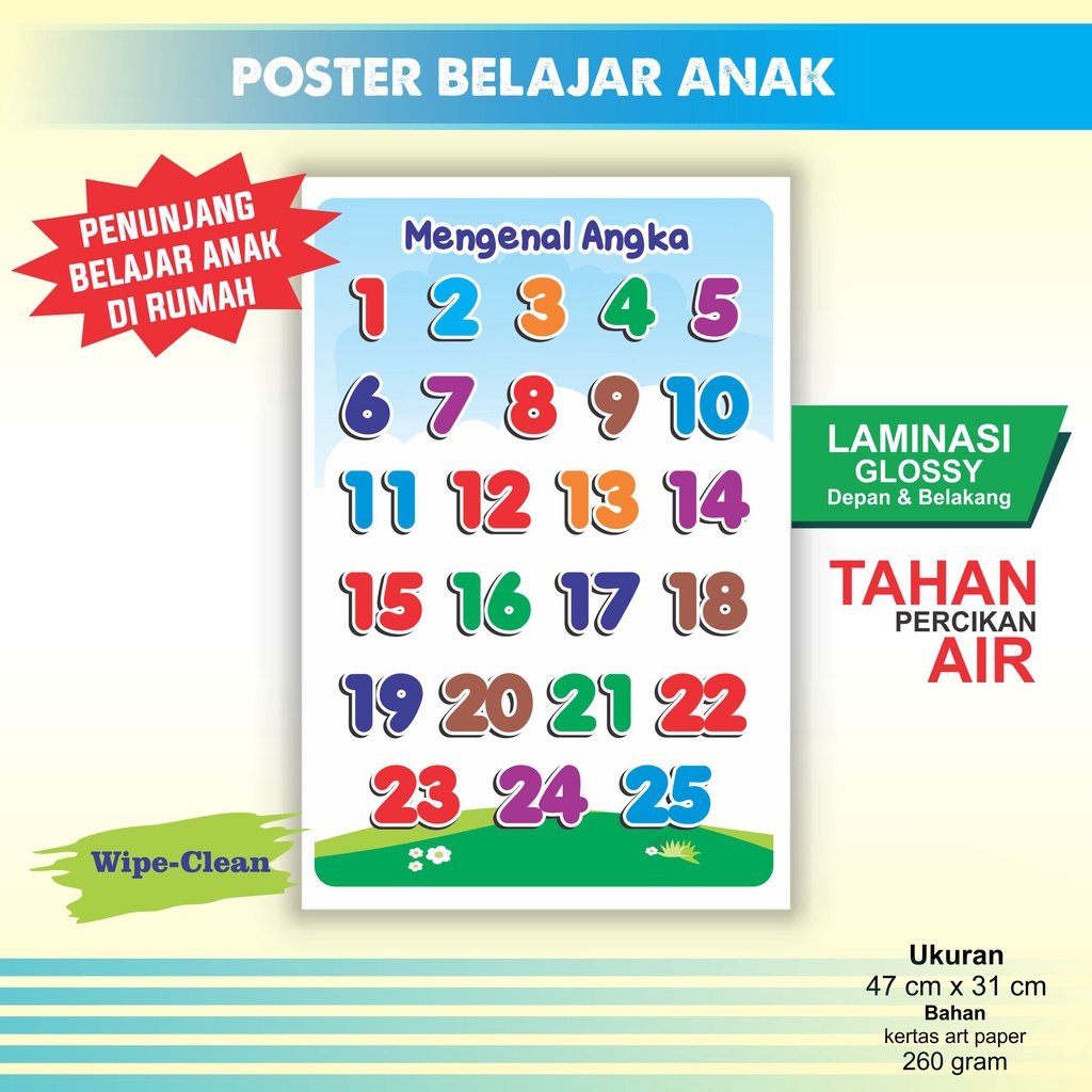 Jual Poster belajar anak TK / PAUD media belajar Mengenal Angka / media ...